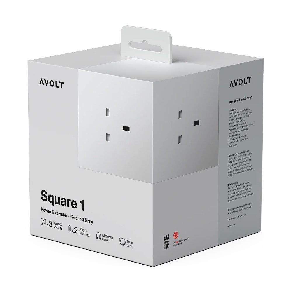 AVOLT Square 1 UK Power Extension Lead - Gotland Grey