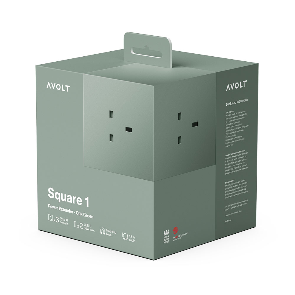 AVOLT Square 1 UK Power Extension Lead - Oak Green