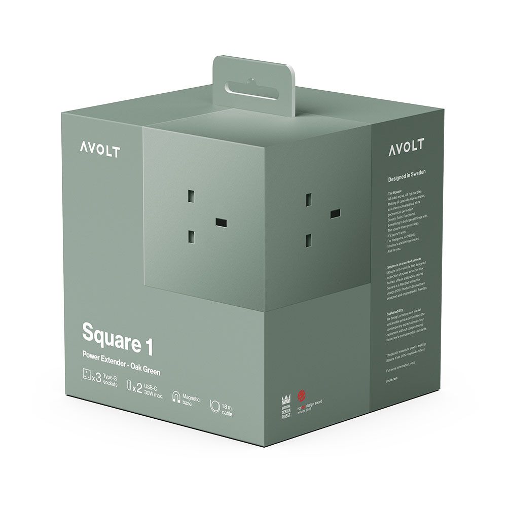 AVOLT Square 1 UK Power Extension Lead - Oak Green