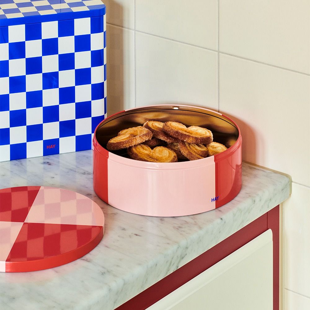 Buy the HAY Tin Container | Round | Red and Soft Pink